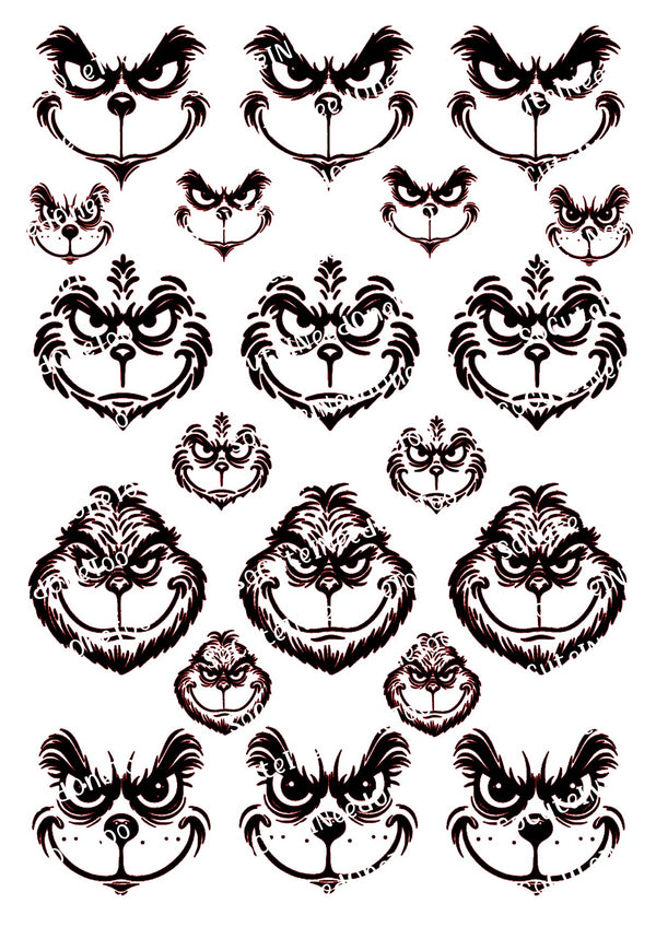 Grinch Faces Waterslide Decals - Multiple Expressions & Sizes - Holiday ...