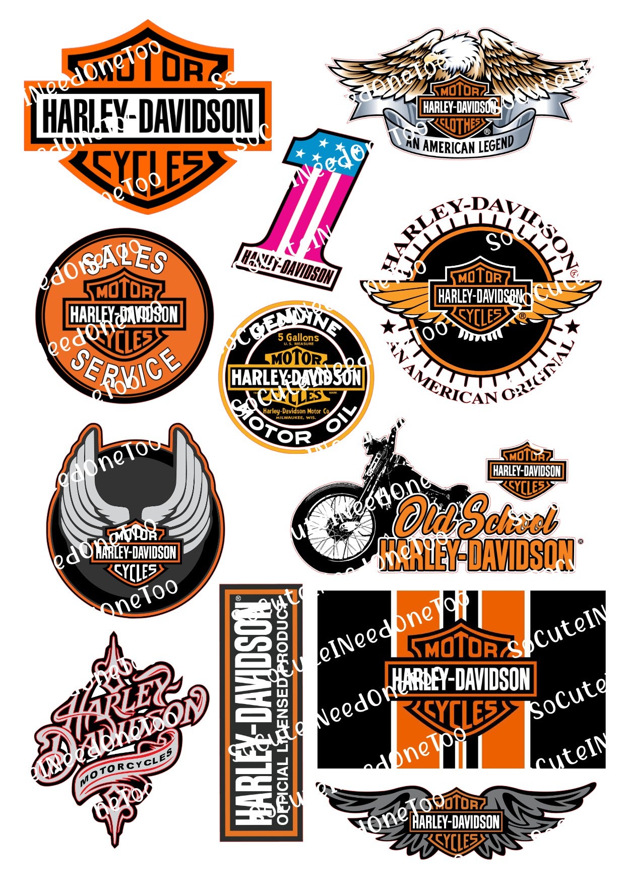 Harley Davidson Logo Waterslide Decals - American Flag Designs 3.0-3.5 ...